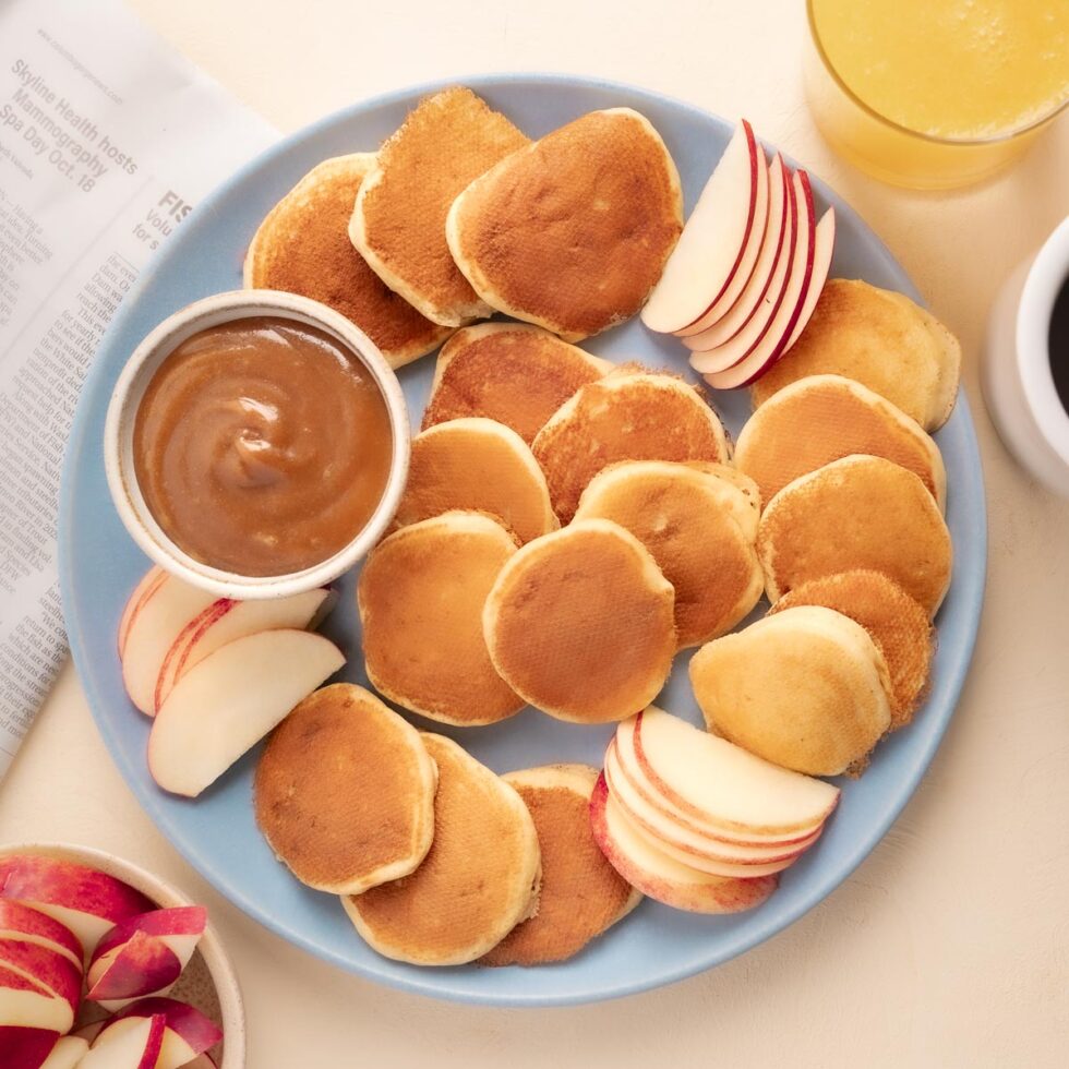 The Best Sweet Cream Mini Pancakes with Peanut Butter Syrup | The Addy Bean